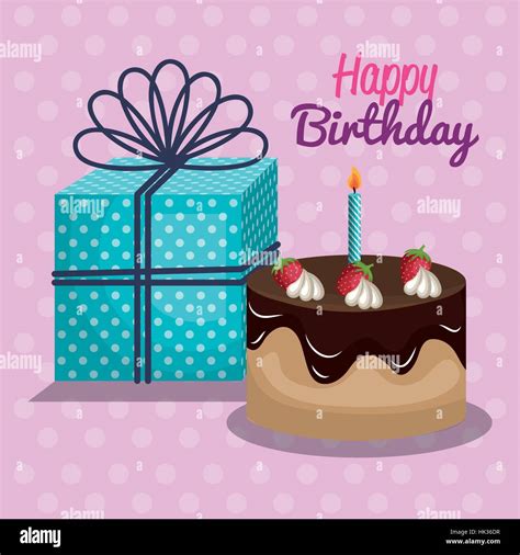 Happy Birthday Invitation With Sweet Cake Vector Illustration Design