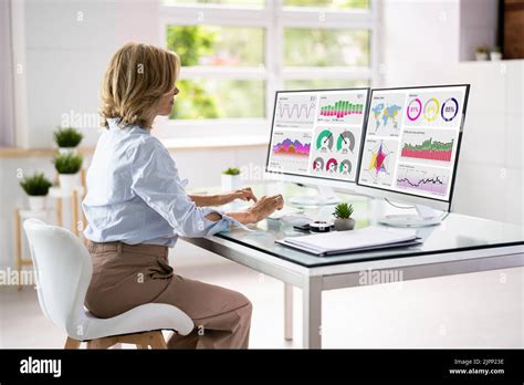 Analyst Women Looking At KPI Data On Computer Screen Stock Photo Alamy