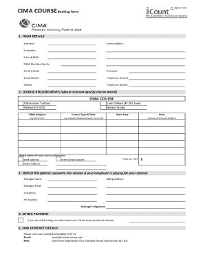 Fillable Online Cima Course Booking Form Fax Email Print Pdffiller
