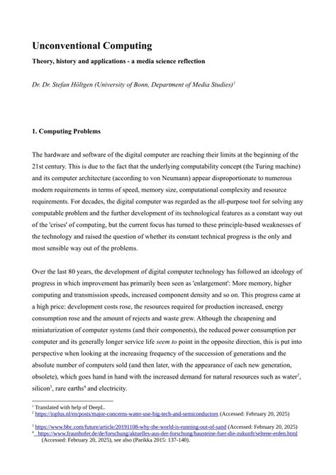 PDF Unconventional Computing Theory History And Applications A Media Science Reflection