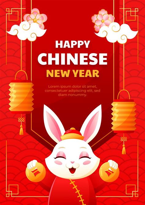 2023年中國新年快樂海報，紅色背景上有可愛的兔子符號圖案ai素材免費下載 Pikbest 新年 紅色