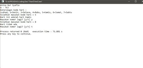 cara coding menentukan kode hari dengan if else dengan switch case