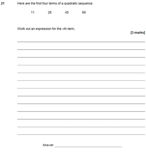 Gcse 9 1 Maths Quadratic Sequences Past Paper Questions Pi Academy