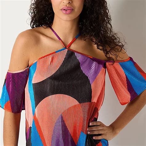 Bold Elements Womens Asymmetrical Neck Short Sleeve Blouse