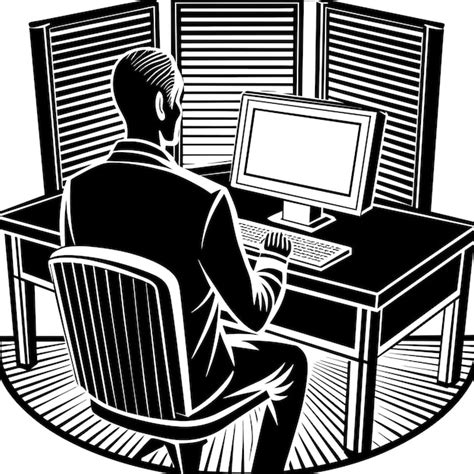 Premium Vector A Man Is Working On A Computer In A Black And White Photo