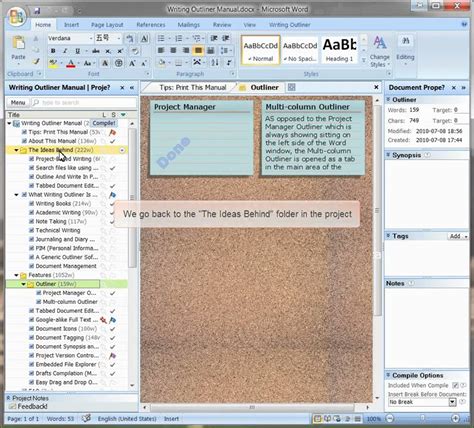 The New Corkboard Function In Writing Outliner Word Add In Youtube