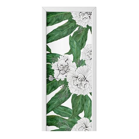 Naklejka na drzwi HOMEPRINT Białe kwiaty piwonii 95x205 cm HOMEPRINT