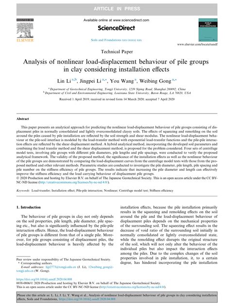 Pdf Analysis Of Nonlinear Load Displacement Behaviour Of Pile Groups In Clay Considering