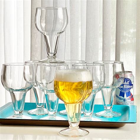 Vintage Anchor Hocking Hollow Stem Beer Glasses Set Of 8 Etsy