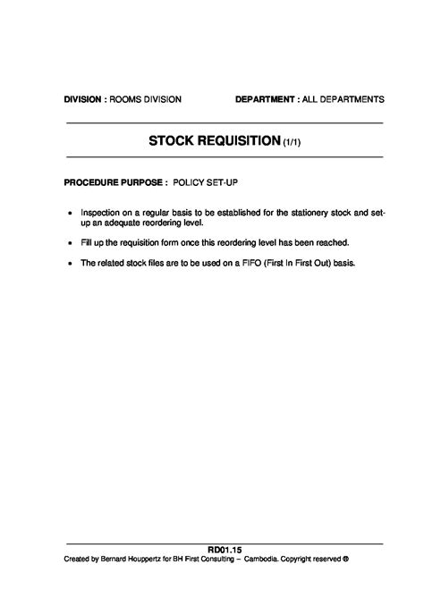 Stock Requisition Bh First Consulting