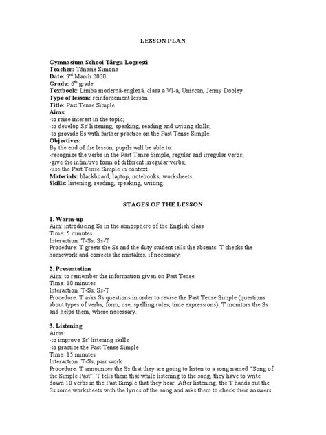 Lesson Plan 6 Pdf Grammatical Tense Syntax