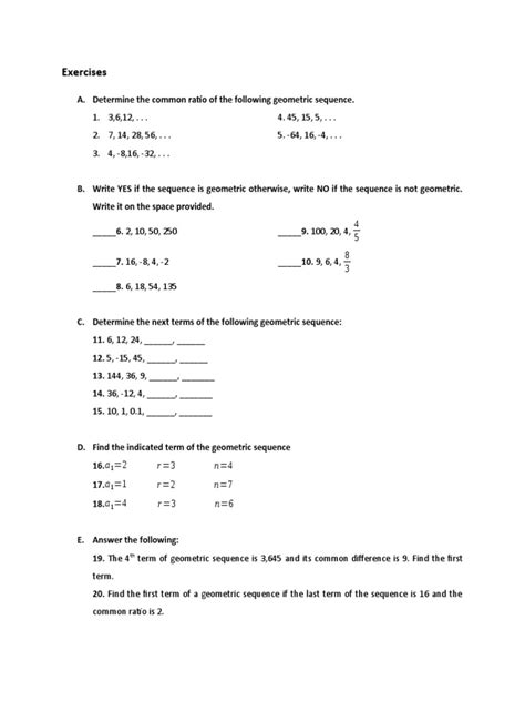 Exercises Geometric Sequence Pdf