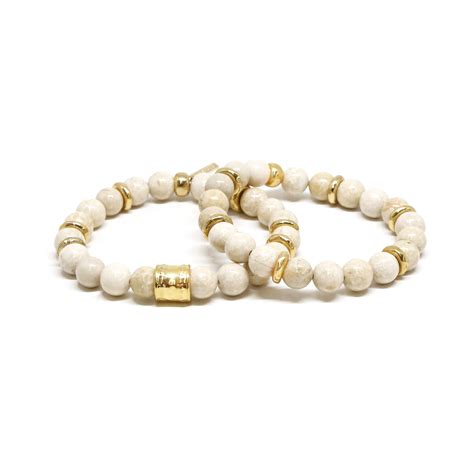 Beaded Elastic Bracelet Set Gold White Mr Ettika Touch Of Modern