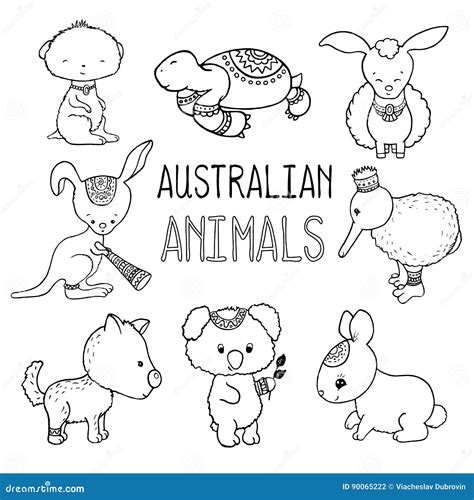 Dessin Décrit Par Animaux Australiens Mignons Animaux D illustration Tirée Par La Main D