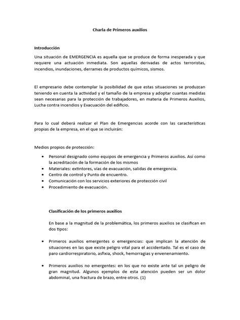 Charla De Primeros Auxilios Pdf Reanimación Cardiopulmonar