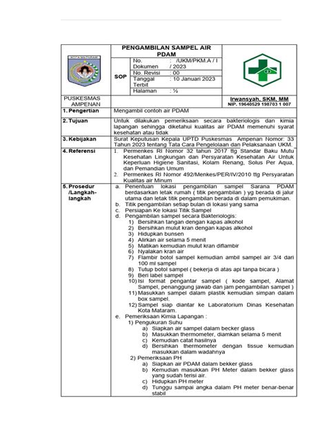 Sop Pengambilan Sampel Pdam Fix Pdf