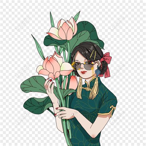 로터스 소녀 Png 일러스트 무료 다운로드 Lovepik