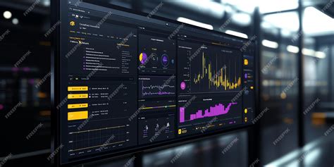 closeup of a computer monitor displaying a dashboard with various charts graphs and data