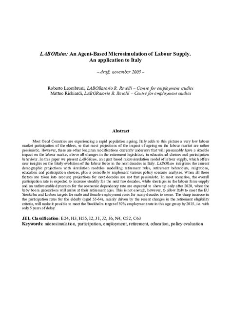 Pdf Laborsim An Agent Based Microsimulation Of Labour Supply An Application To Italy