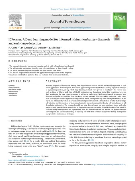 Pdf Icformer A Deep Learning Model For Informed Lithium Ion Battery Diagnosis And Early Knee