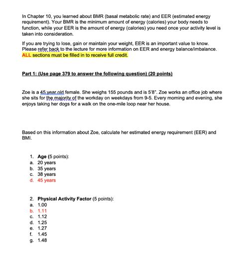 Solved What Is The Physical Activity Factor In Chapter 10 You Learned 1 Answer