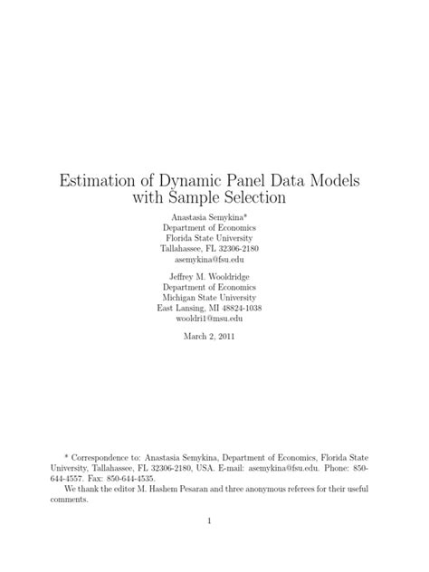 Estimation Of Dynamic Panel Data Models 2 Pdf Estimator Errors