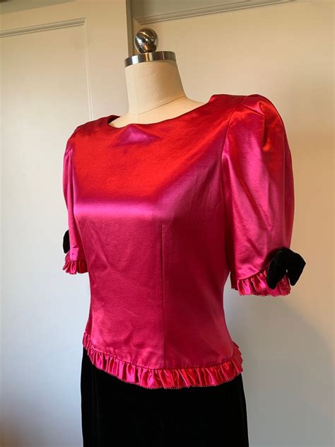 80s Albert Nipon Pink Satin And Black Velvet Party Dress Etsy