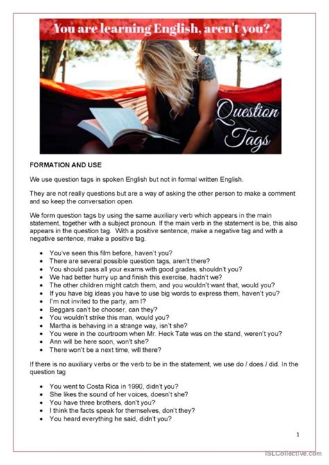 Question Tags General Gramma English ESL Worksheets Pdf Doc