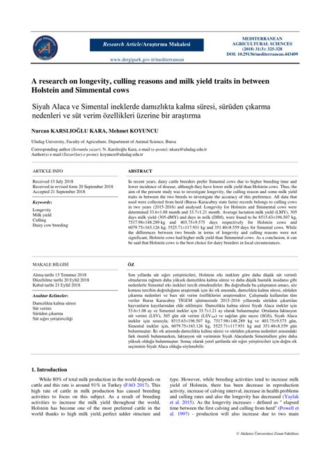 Pdf A Research On Longevity Culling Reasons And Milk Yield Traits In Between Holstein And