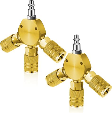 2 Pcs Air Hose Connectors 3 Way Air Hose Fittings 14 In Npt Compressor