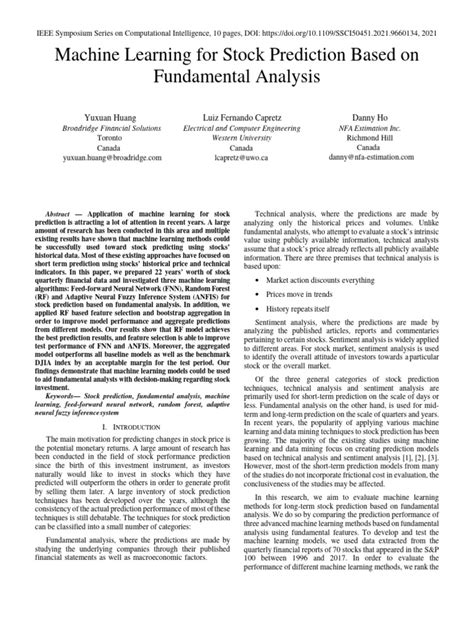 Machine Learning For Stock Prediction On Fundamental Analysis Pdf