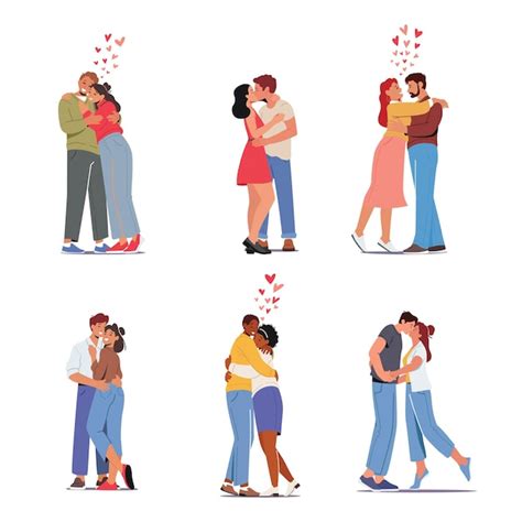 Premium Vector Set Happy Men And Women Kissing And Hugging Loving