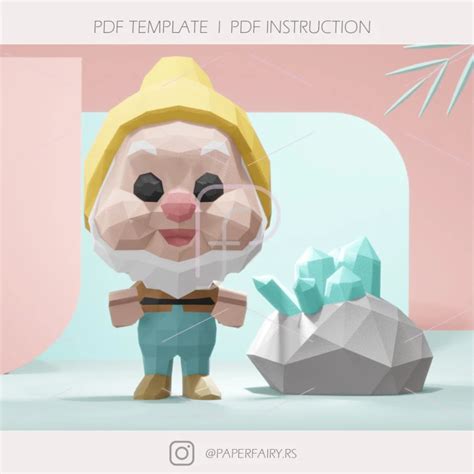 Low Poly Snow White And Seven Dwarfs Dwarf Happy Doll With Gemstone 3d