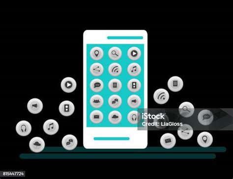 응용 프로그램 아이콘 및 흰색 배경에 고립 된 그들 주위를 비행 하는 애플 리 케이 션 아이콘의 클라우드 화이트 스마트폰 개념에