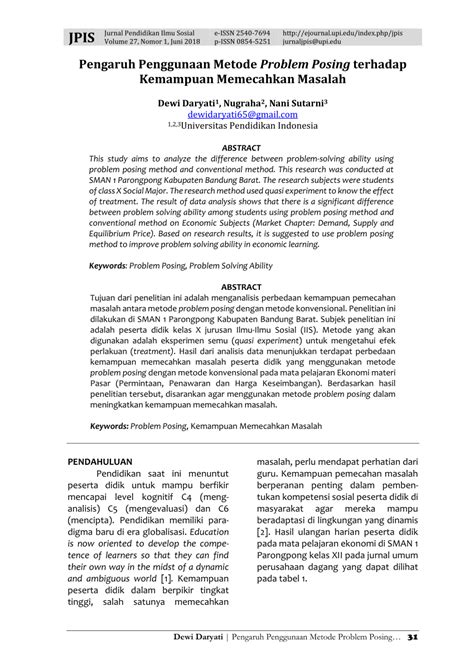 PDF INFLUENCE OF PROBLEM POSING METHOD ON PROBLEM SOLVING SKILLS