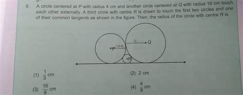 8 a circle centered at p with radius 4 cm and another circle centered at