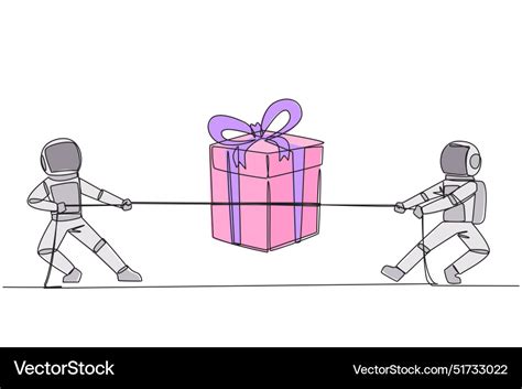 Single Continuous Line Drawing Two Astronauts Vector Image