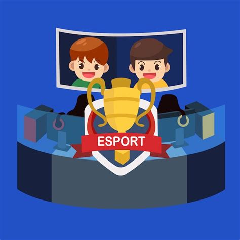E 스포츠 이벤트 챔피언 컵 프로 게이머 플레이어 토너먼트 벡터 일러스트 레이 션 프리미엄 벡터