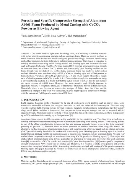 Pdf Porosity And Specific Compressive Strength Of Aluminum A6061 Foam