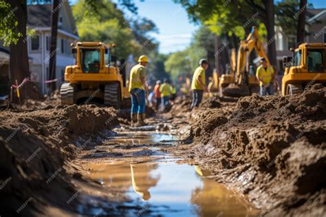 Premium Photo Backhoe Digging Trenches For Utility Installation In An