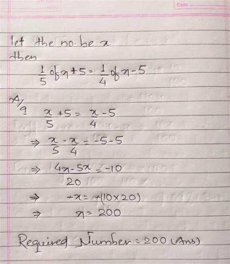 Find The Number Whose Fifth Part Increased By Is Equal To Its Fourth Part Diminished By