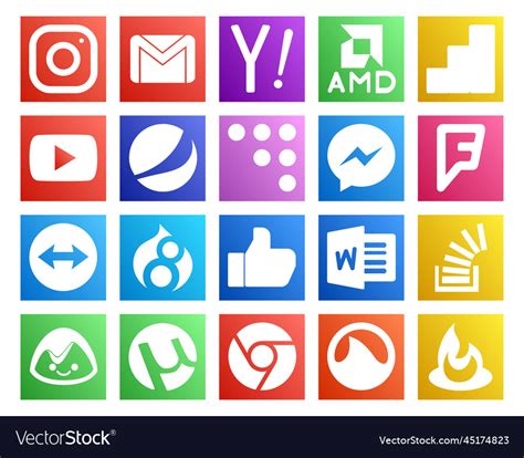 20 Social Media Icon Pack Including Word Drupal Vector Image