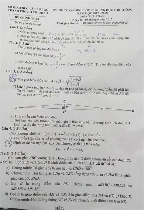 Đáp án đề thi môn toán vào lớp 10 tại TP HCM năm học 2023