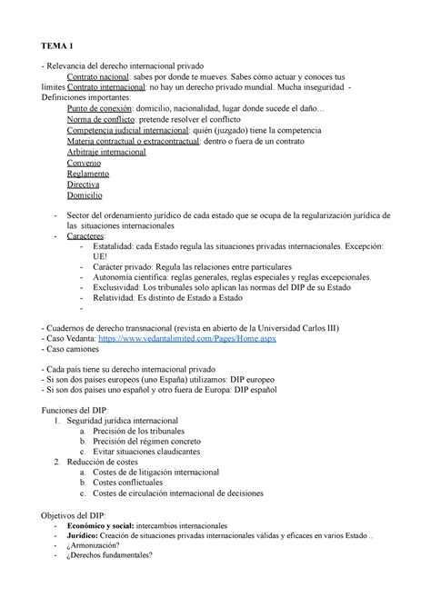 Apuntes Clase TEMA 1 Relevancia Del Derecho Internacional Privado