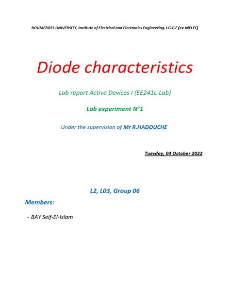 Lab Experiment N 1 Diode Characteristics Pdf