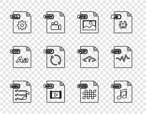 Set Line M3U File Document WAV MP4 DLL PNG And MP3 Icon