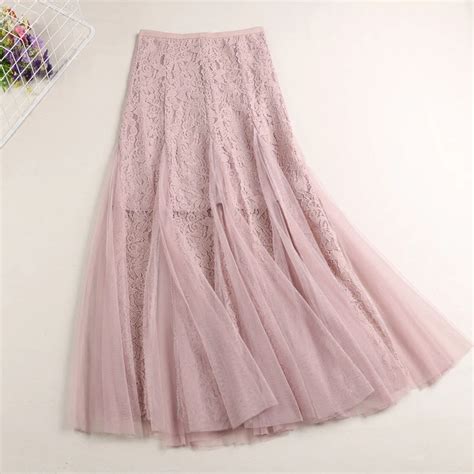 2019 Summer New Slim Retro Lace Skirt Streetwear Elastic Waist Mesh