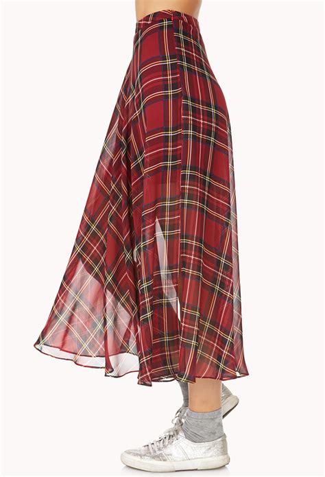 Lyst Forever 21 Tartan Plaid Slit Maxi Skirt In Black
