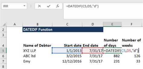 Datedif Function Formula Examples How To Use Datedif