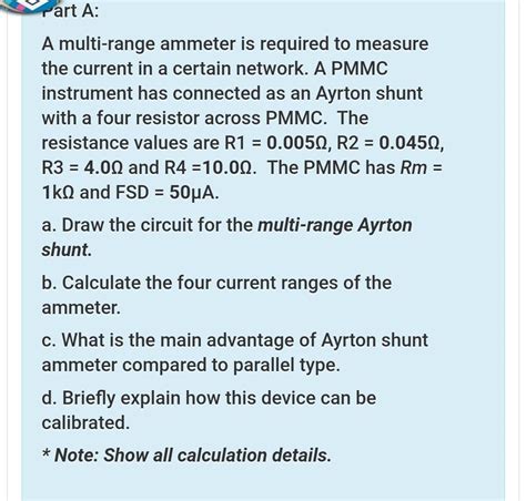 Solved Part A A Multi Range Ammeter Is Required To Measure